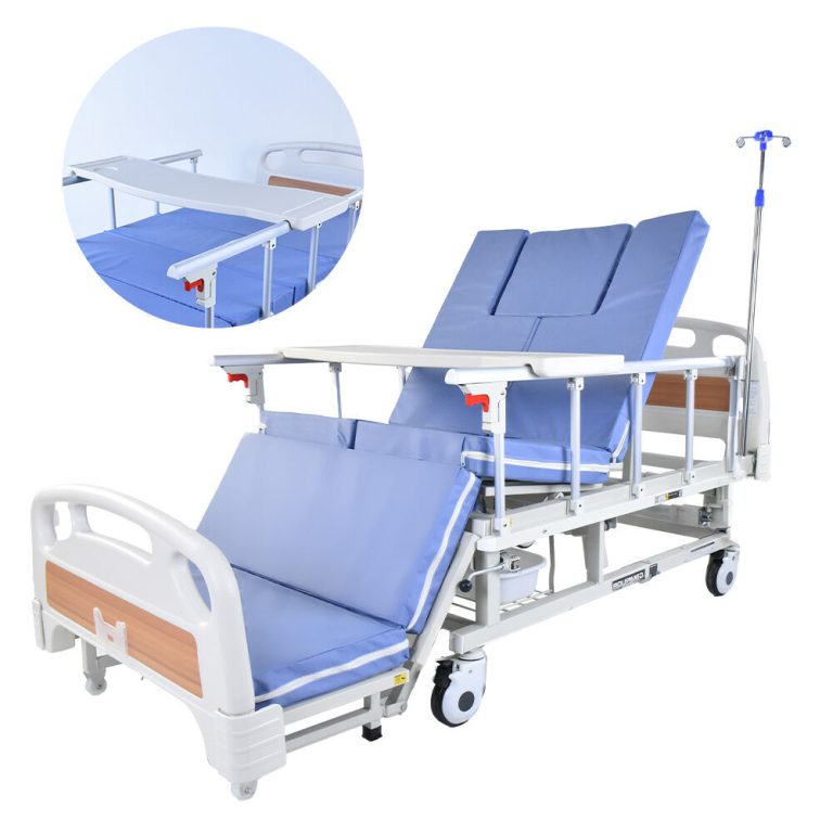 EQUIPMED Medical Bed| w/ Mattress & Over Bed Table| Back and Leg ...