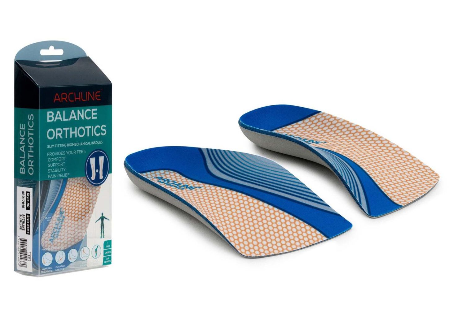ARCHLINE 3/4 Slim Orthotics Plantar Fasciitis Insoles Balance Support ...