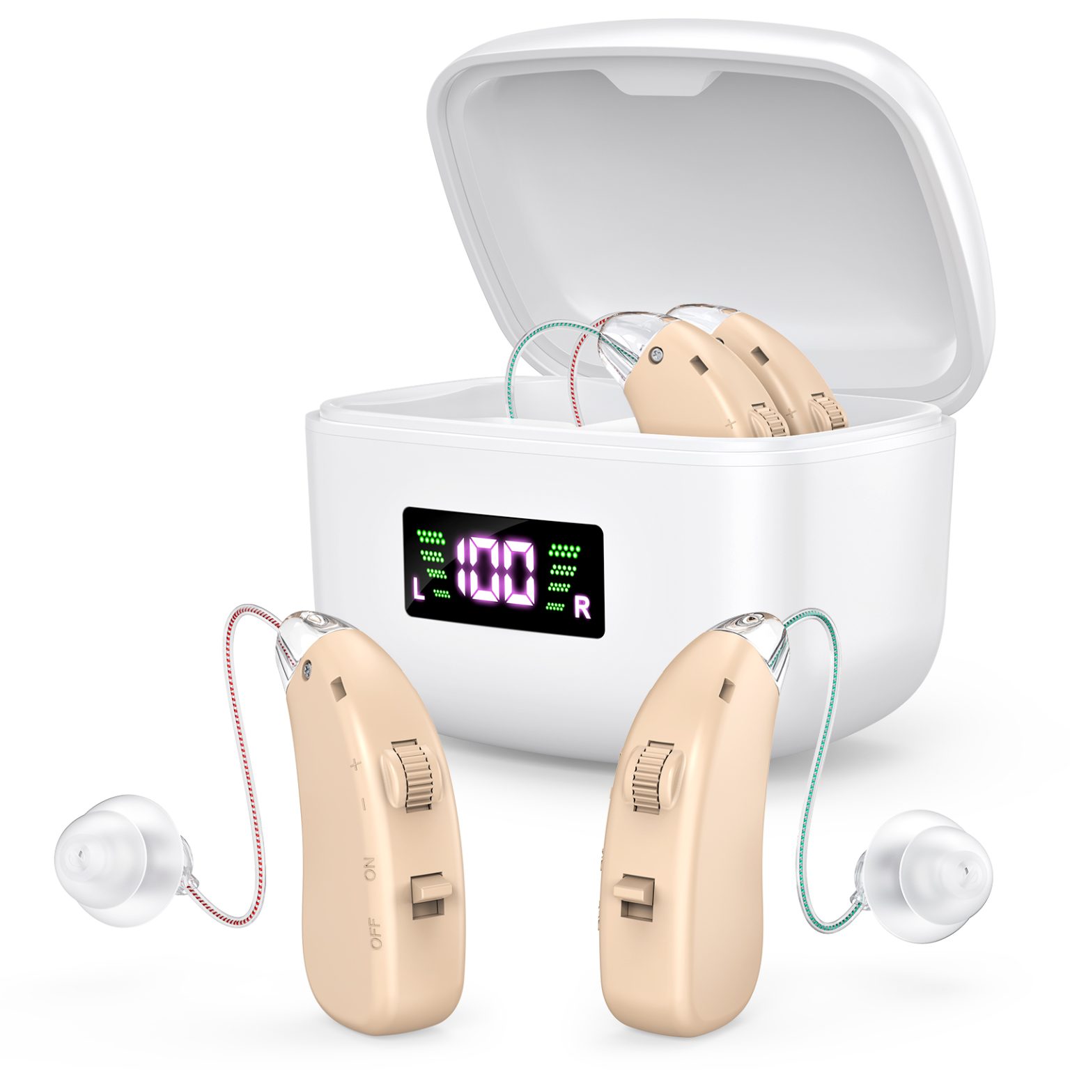 Rechargeable Behind-the-Ear Hearing Aids with Charging Case & LCD ...