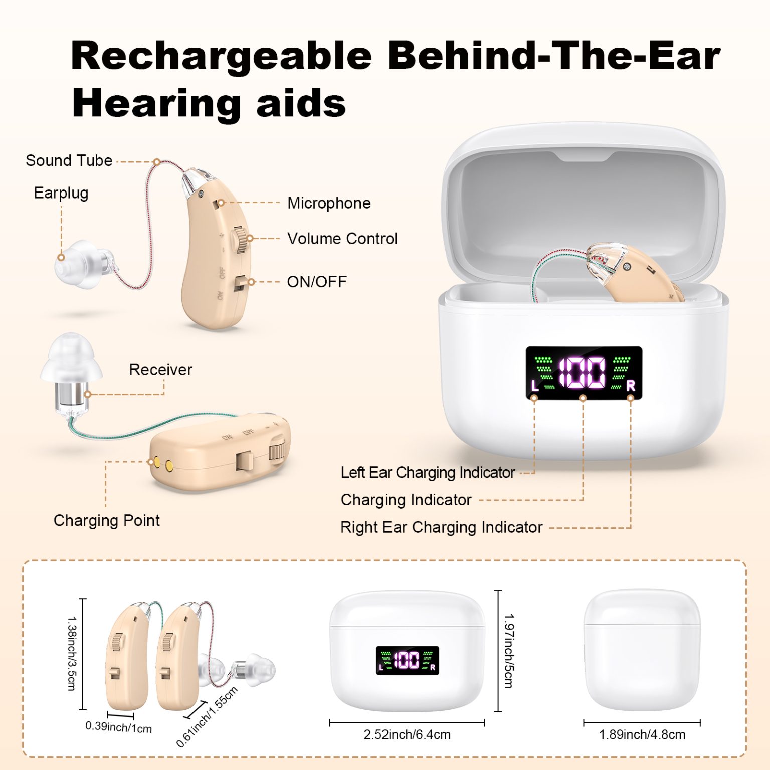 Rechargeable Behind-the-Ear Hearing Aids with Charging Case & LCD ...
