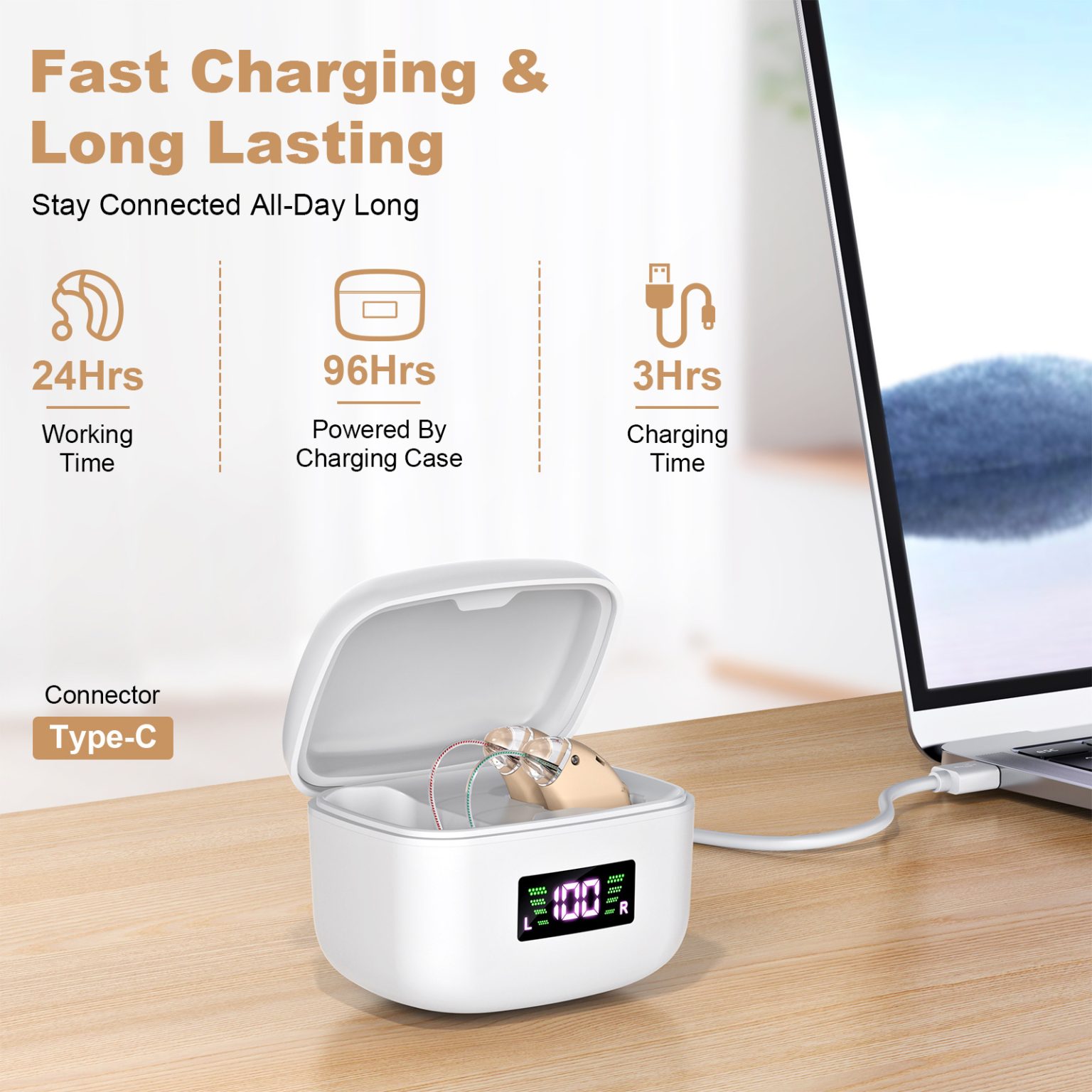 Rechargeable Behind-the-Ear Hearing Aids with Charging Case & LCD ...
